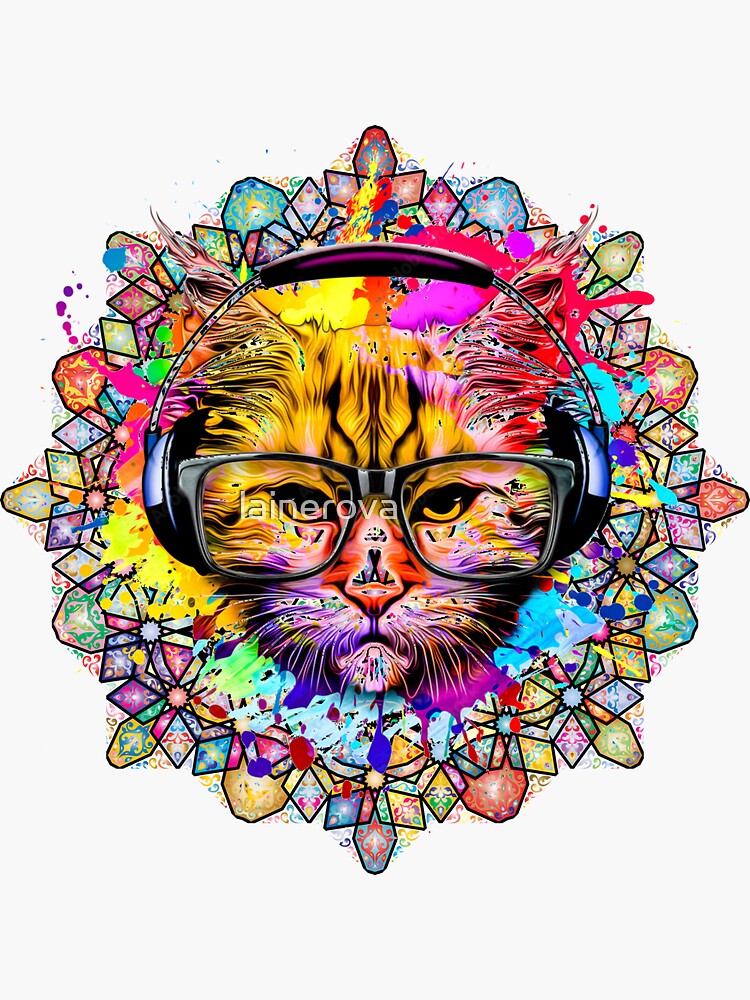 "Colorful Cats Graphics,cat with glasses" Sticker for Sale by lainerova ...