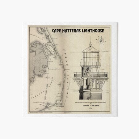 "Vintage Cape Hatteras Lighthouse Plan with Map" Art Board Print for ...