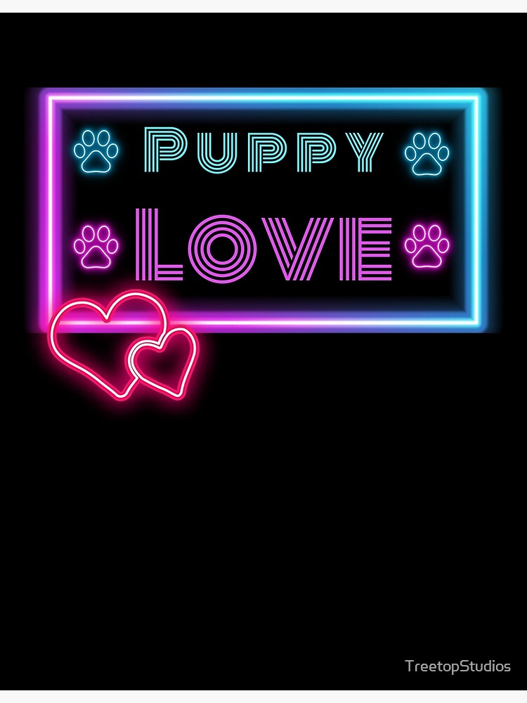 "Neon Puppy Love with funky dog paw print and heart" Poster for Sale by ...