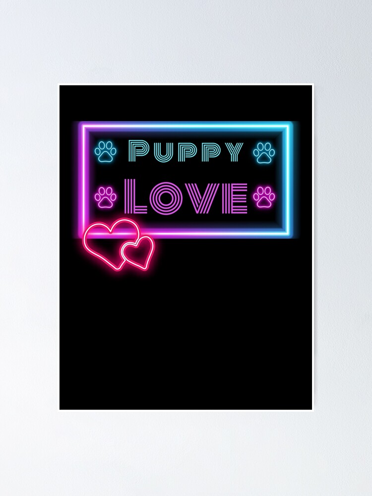 "Neon Puppy Love with funky dog paw print and heart" Poster for Sale by ...
