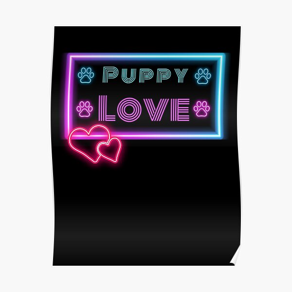 "Neon Puppy Love with funky dog paw print and heart" Poster for Sale by ...