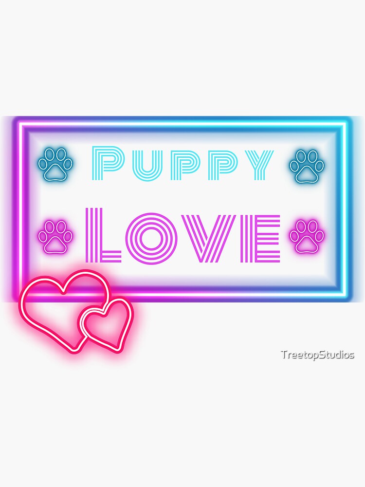 "Neon Puppy Love with funky dog paw print and heart" Sticker for Sale ...