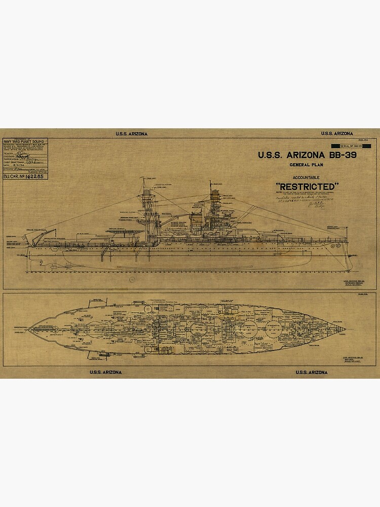 "U.S.S. ARIZONA Battleship Blueprint 1934 " Poster for Sale by Daniel ...