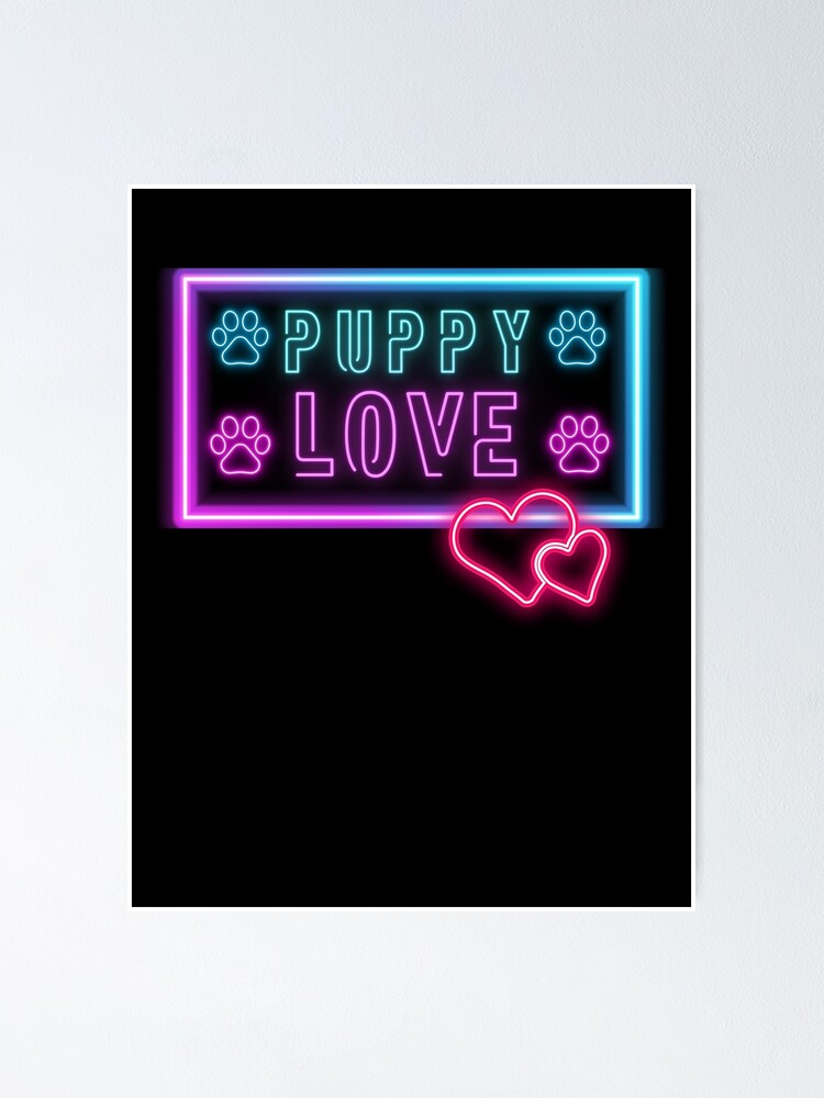 "Neon Puppy Love with funky dog paw print and heart" Poster for Sale by ...