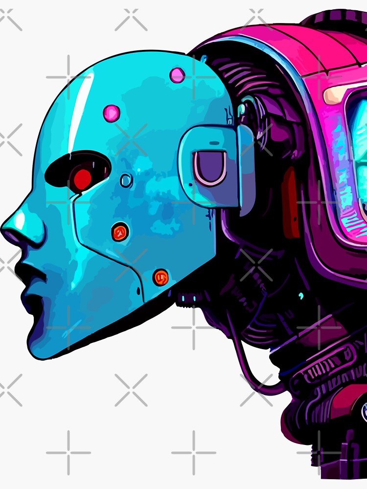 "Cyber Robot Head" Sticker for Sale by DistortedBrain | Redbubble
