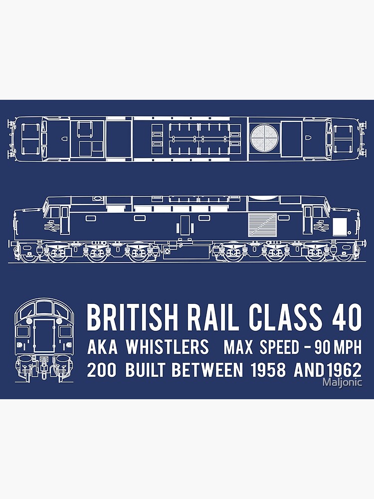 "British Rail Class 40 Whistler Locomotive Blueprint Diagrams Gift ...