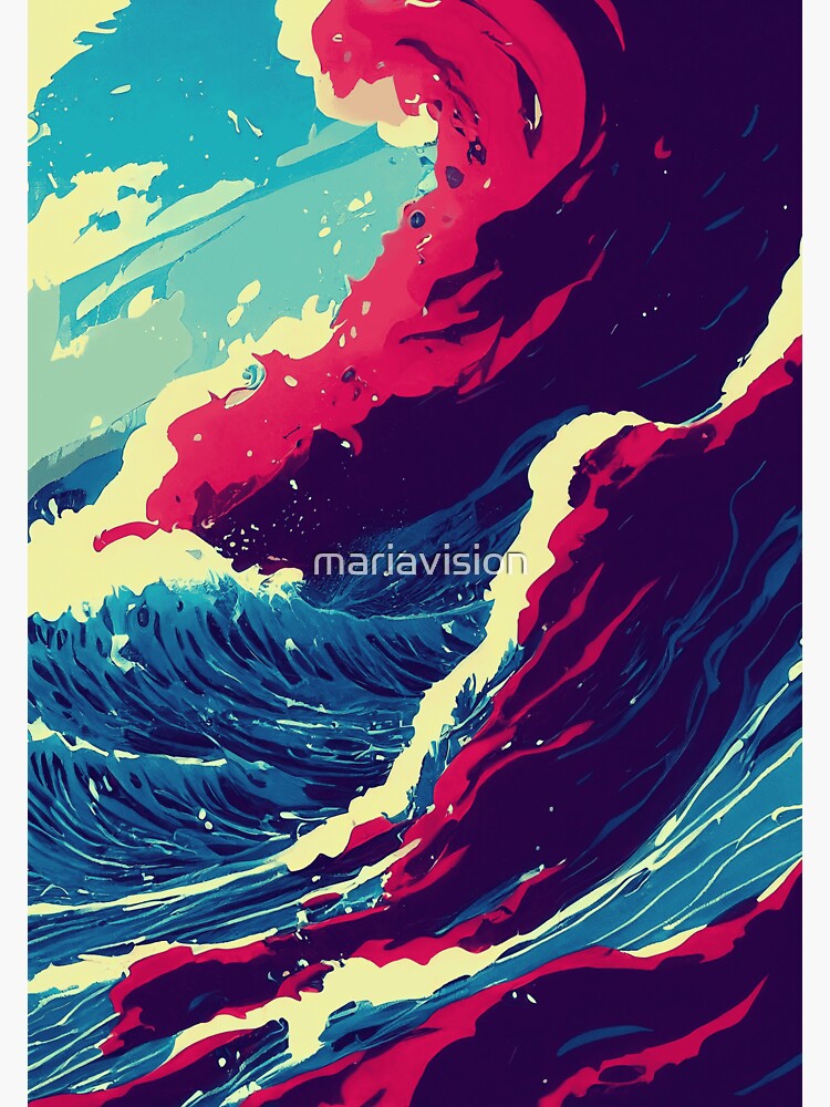 "Stormy Waves Ocean, Beautiful Mosaic Painting" Sticker for Sale by ...