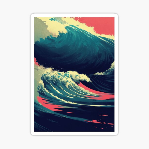 "Stormy Waves Ocean, Beautiful Mosaic Painting" Sticker for Sale by ...
