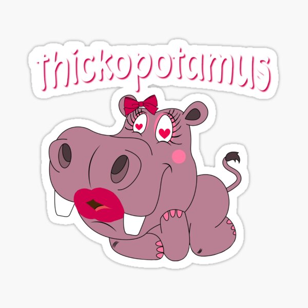 "Funny Thickopotamus Cute Thick Thighs Curvy Pink Pride Hippo" Sticker ...