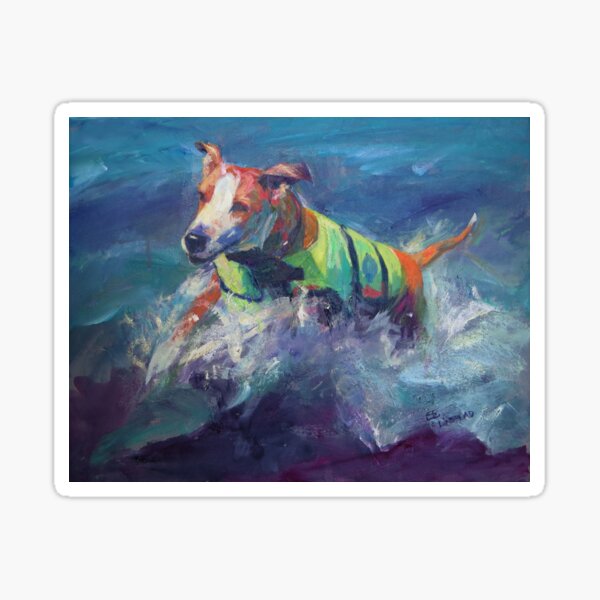 ""The Splash" is a dog splashing in the water" Sticker by ...