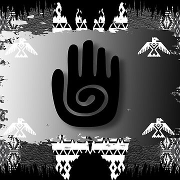 "Hopi Indian Healing Hand With Tribal Symbol Pattern In Black And White ...