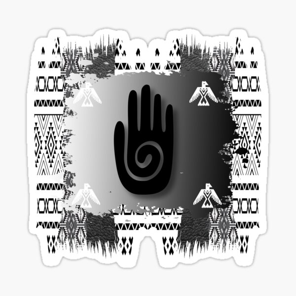 "Hopi Indian Healing Hand With Tribal Symbol Pattern In Black And White ...