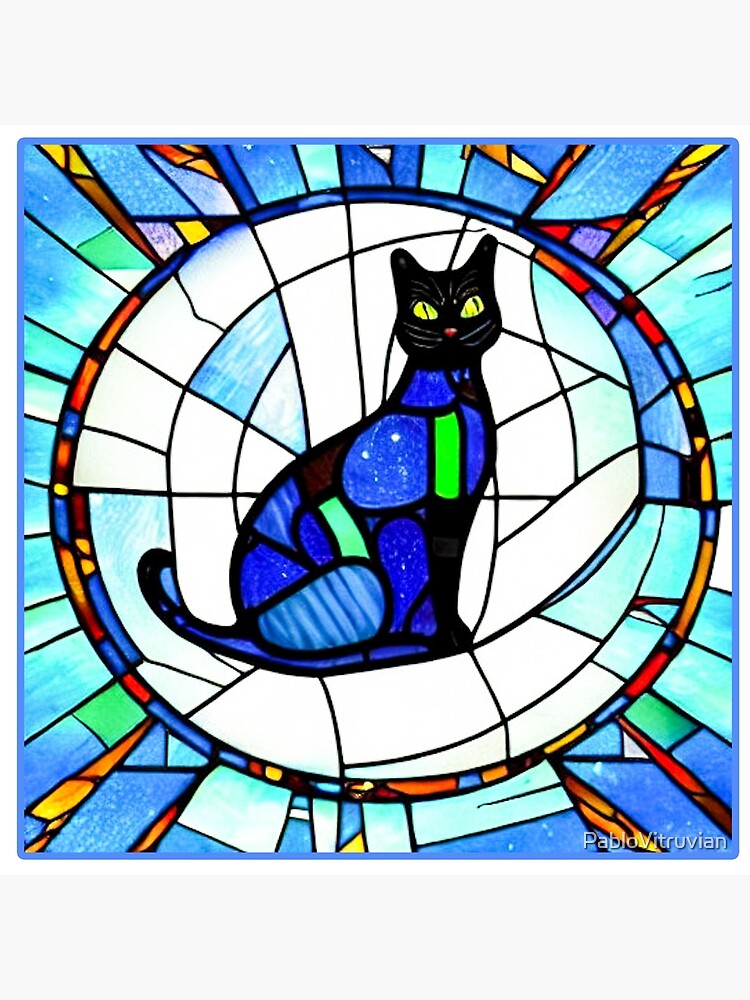Stained Glass Blue Cat Ai Generated Artwork Poster For Sale By Pablovitruvian Redbubble