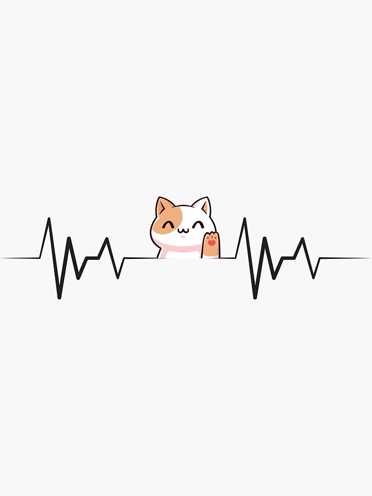 "Cute Kawai Cat Heartbeat Pulse Heart Line ECG" Sticker for Sale by ...