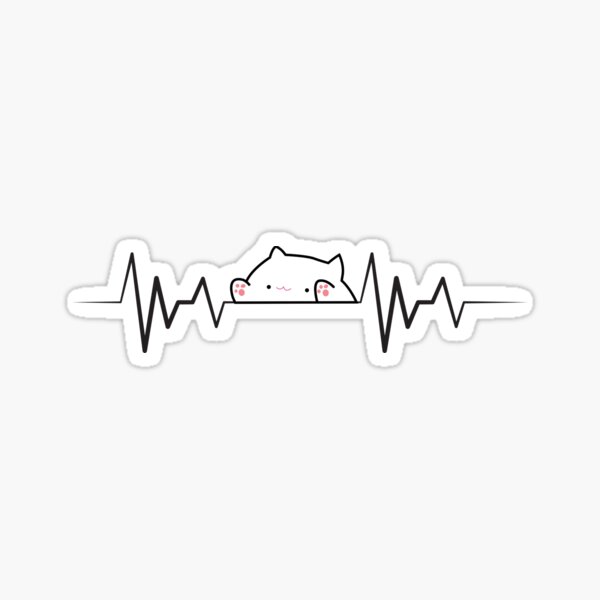 "Cute Kawai Peekaboo Cat Heartbeat Pulse Heart Line ECG" Sticker for ...