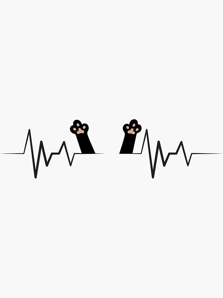 "Funny Hug me Black Cat Heartbeat Pulse Heart Line ECG" Sticker for ...