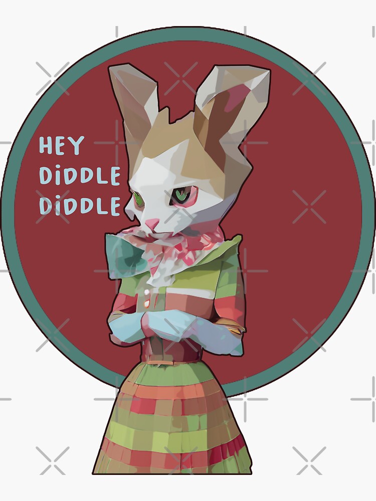"Hey Diddle Diddle Cat Girl Low Poly Vintage Colours" Sticker for Sale ...