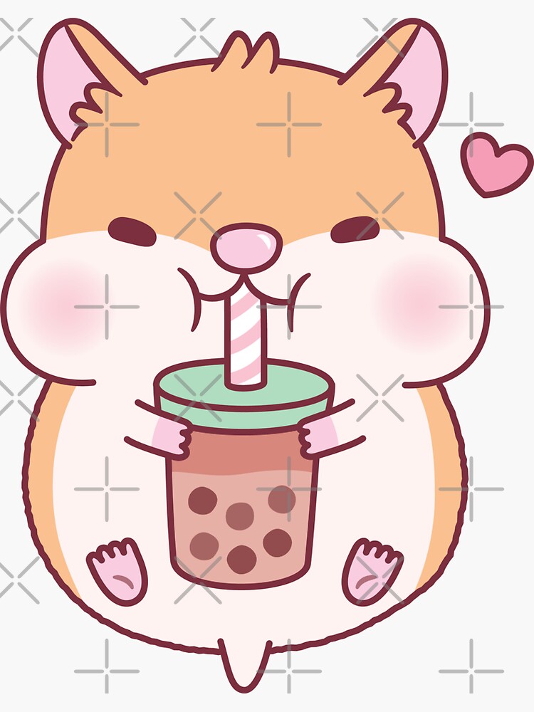 "Cute Chubby Hamster Loves Boba Tea" Sticker for Sale by rustydoodle ...