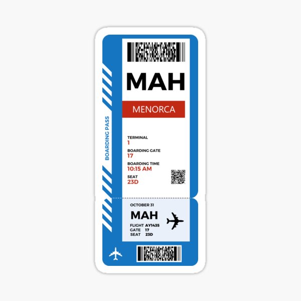 "Menorca boarding pass" Sticker for Sale by BerlinFIRE | Redbubble