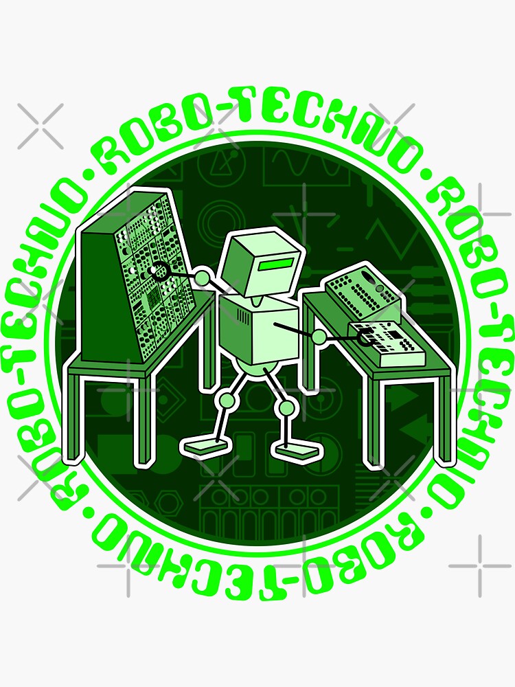 "Robot Playing Modular Synth" Sticker for Sale by AtomicMalibu | Redbubble