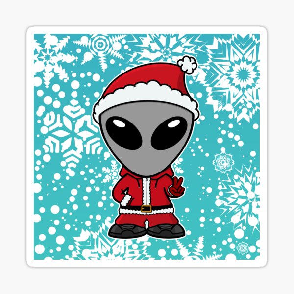 "Santa Gray Space Alien with winter themed background" Sticker for Sale ...