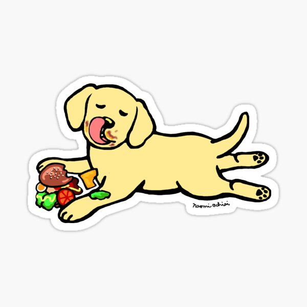 "Yellow Labrador Puppy eating Burger" Sticker for Sale by ...