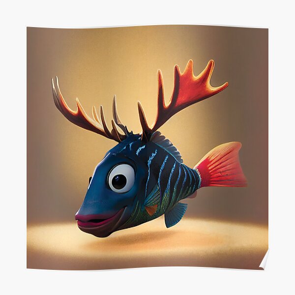 "Cute Fantasy Fish with Antlers" Poster for Sale by Geminiartstudio ...