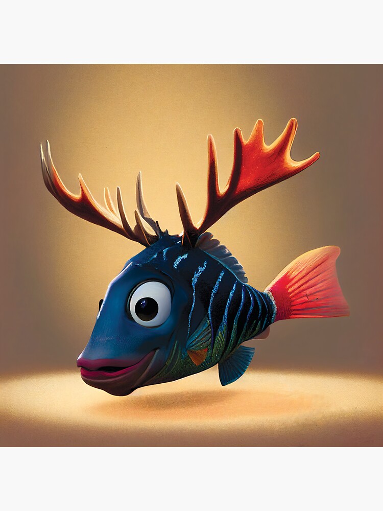 "Cute Fantasy Fish with Antlers" Sticker for Sale by Geminiartstudio ...