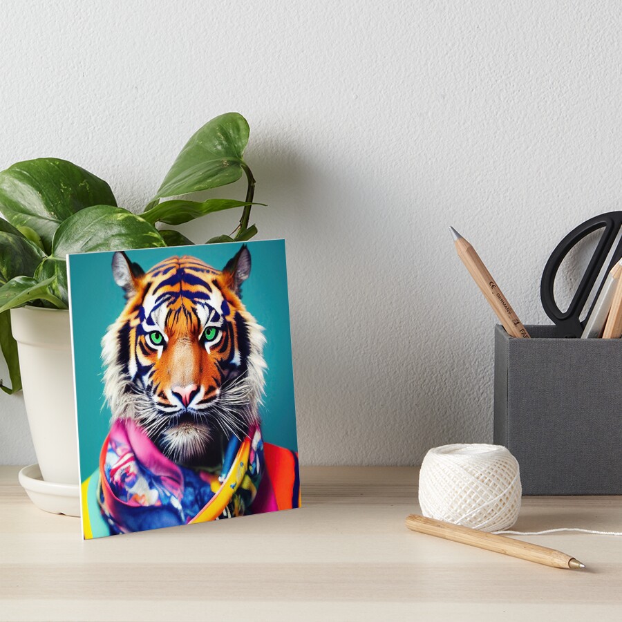 "Anthony - Super smart tiger with green eyes." Art Board Print for Sale ...