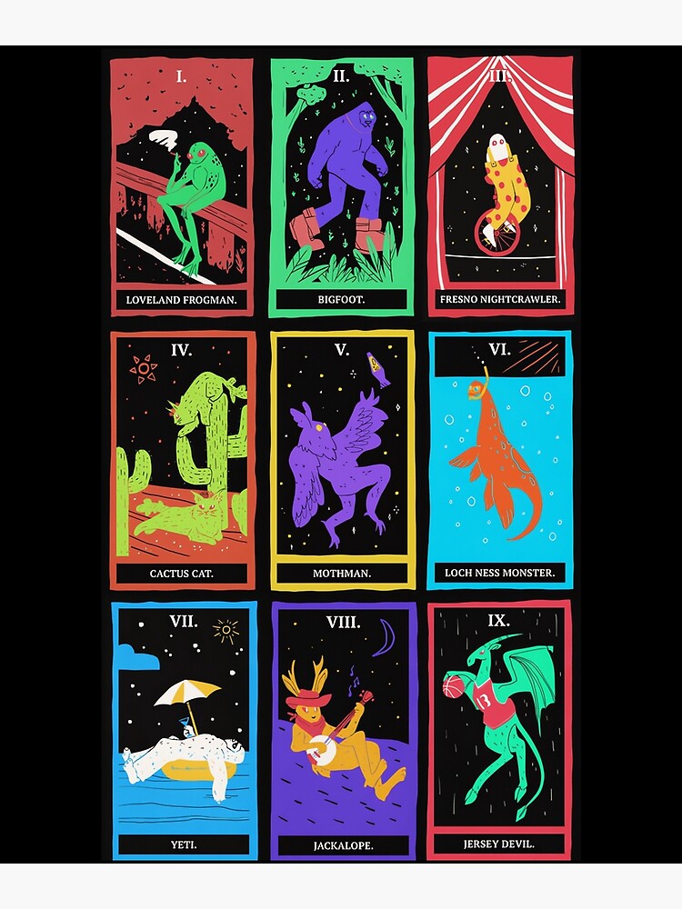 "cryptid tarot card bigfoot mothman loch ness monster " Poster for Sale by sokosdenckc | Redbubble