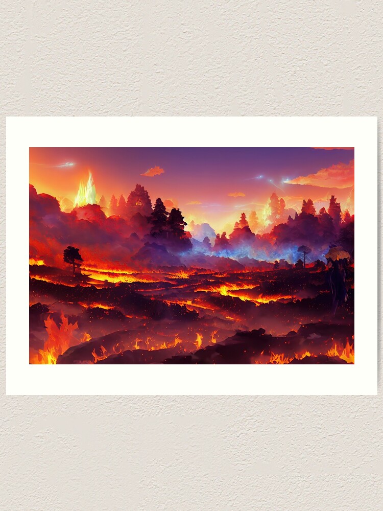 "Flaming Fire Forest - 4K Wallpaper Landscape of Volcano Lava Fire and ...