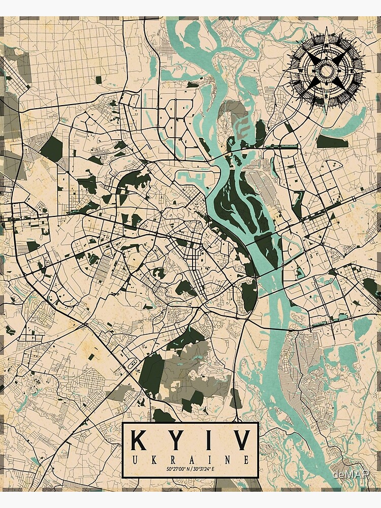 "Kyiv City Map of Ukraine - Vintage" Poster for Sale by deMAP | Redbubble