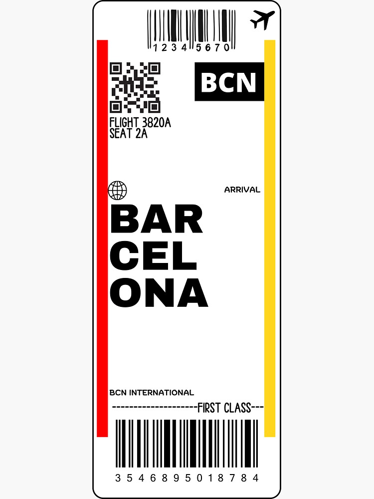 "Barcelona Boarding Pass" Sticker for Sale by BestDesignerCat | Redbubble