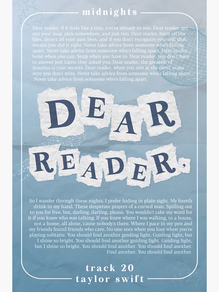 "Taylor Swift Midnights Dear Reader Poster" Sticker for Sale by ...