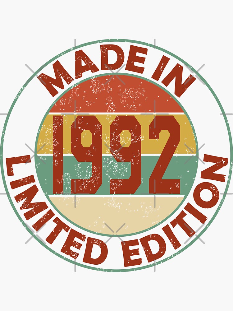 "Made In 1992 Limited Edition Retro Vintage" Sticker for Sale by qudkin ...