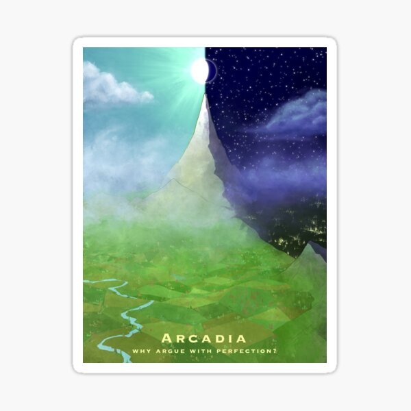 "Arcadia Travel Poster" Sticker for Sale by RWDPodcast | Redbubble