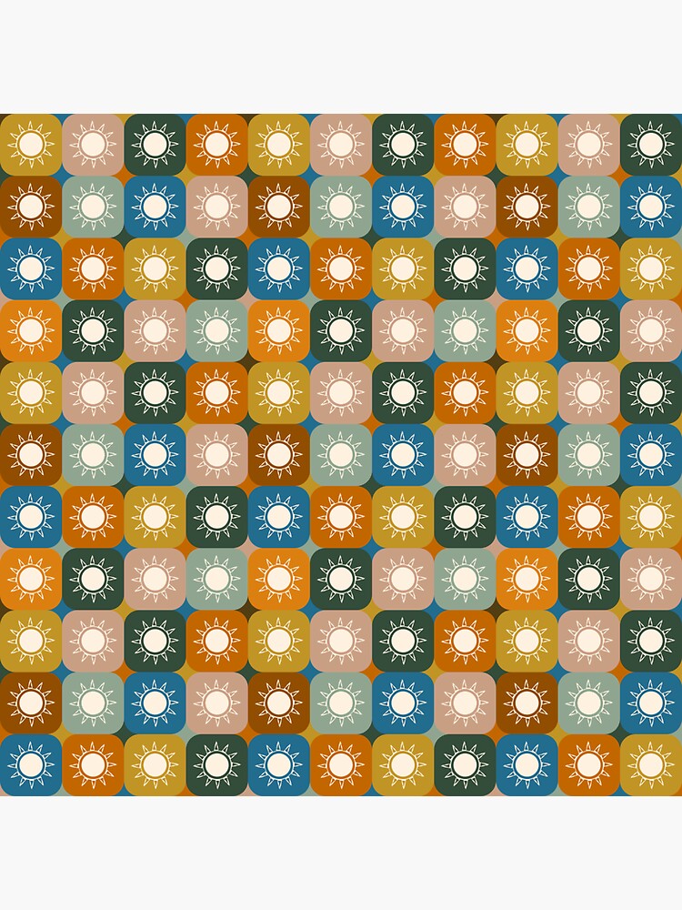 "Rounded Boho Style Color Checkered Pattern with Stylized Sun Designs ...