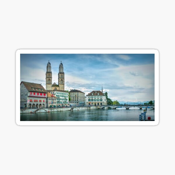 "Zurich by the Münsterbrücke" Sticker for Sale by vivsworld | Redbubble