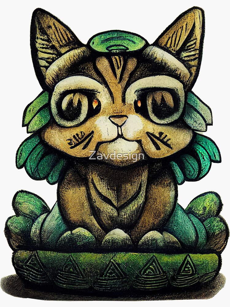 "Cat in the style of Mayan mythology." Sticker for Sale by Zavdesign ...