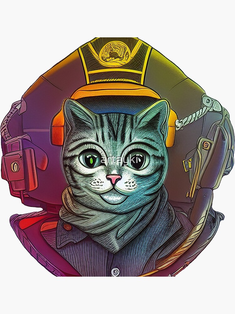 "Pilot Cat - Cute Soldier Cat Fighter Jet Pilot" Sticker for Sale by ...