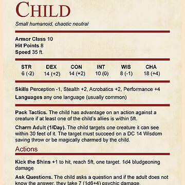 "D&D Child Stat Block" Poster for Sale by sunburstrpg | Redbubble