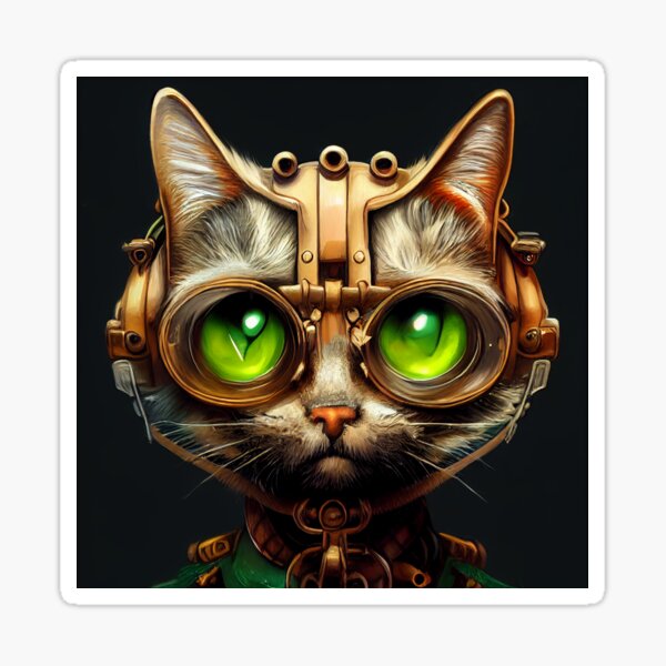 "Steam Punk Tabby Cat Communication Officer" Sticker for Sale by ...