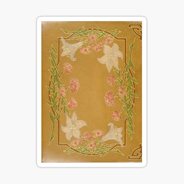 "Light tan embossed leather book cover with gold and color inlay floral ...