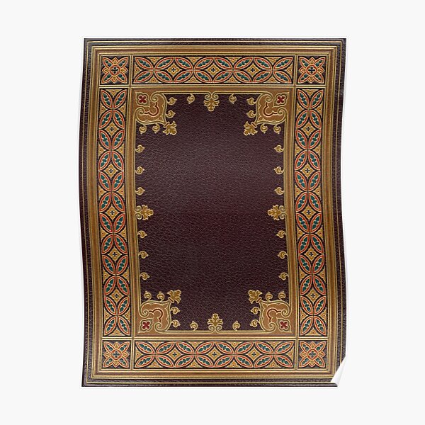 "Dark brown leather book cover with colored inlay border design ...