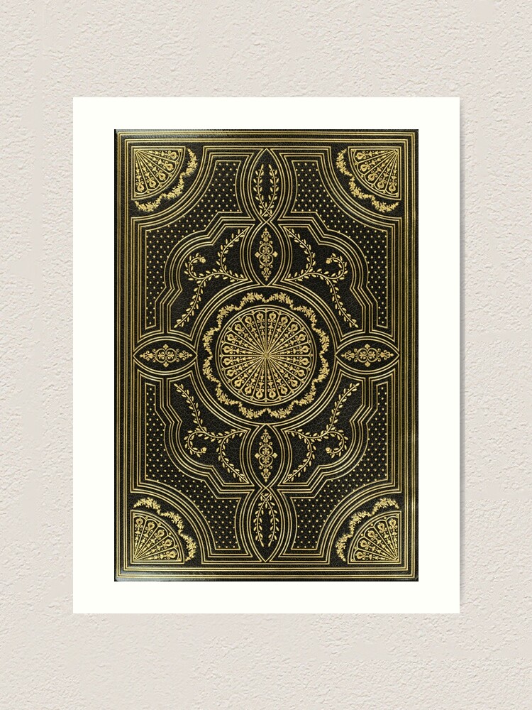 "Black leather book cover with intricate gold inlay design " Art Print ...