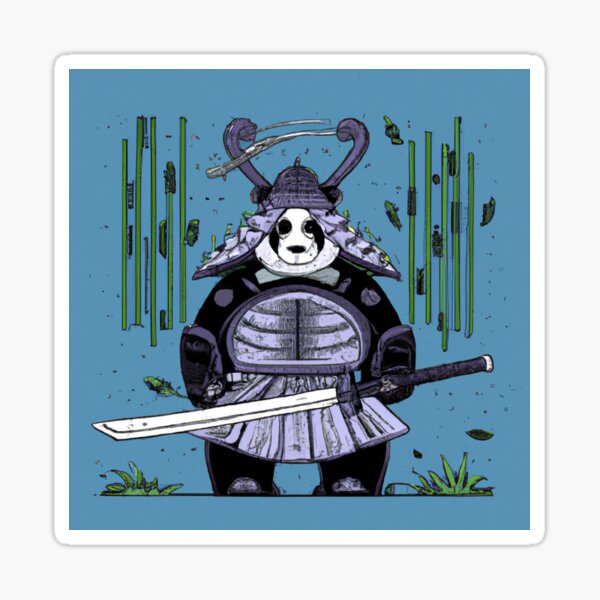 "Panda samurai in his bamboo forest wielding a huge sword" Sticker for ...