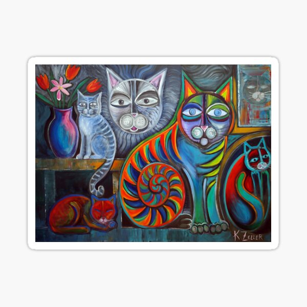 "Neon Cats updated Acrylics " Sticker by karincharlotte | Redbubble