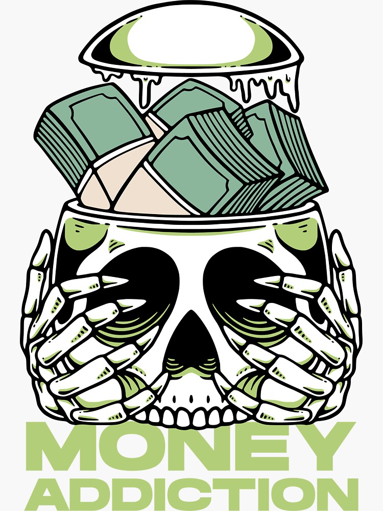 "Money Addiction Skull" Sticker for Sale by rukurustudio | Redbubble