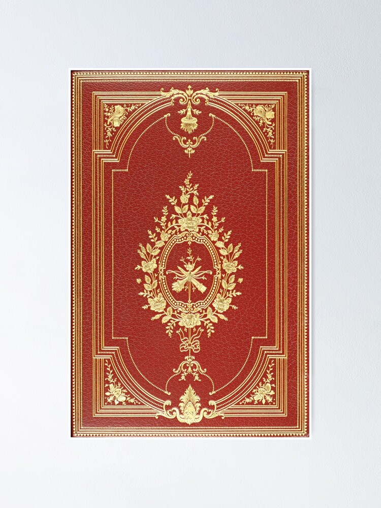 "Red leather book cover with complex traditional gold inlay design ...