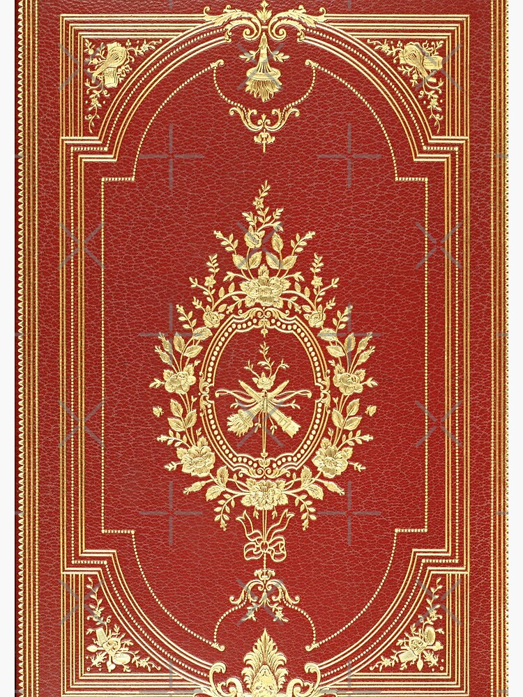"Red leather book cover with complex traditional gold inlay design ...